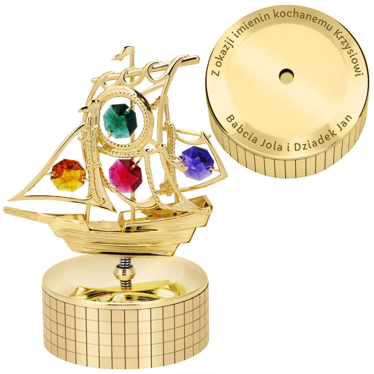 Pozytywka Pozłacany Statek kryształy Austrian Crystal Prezent na ...