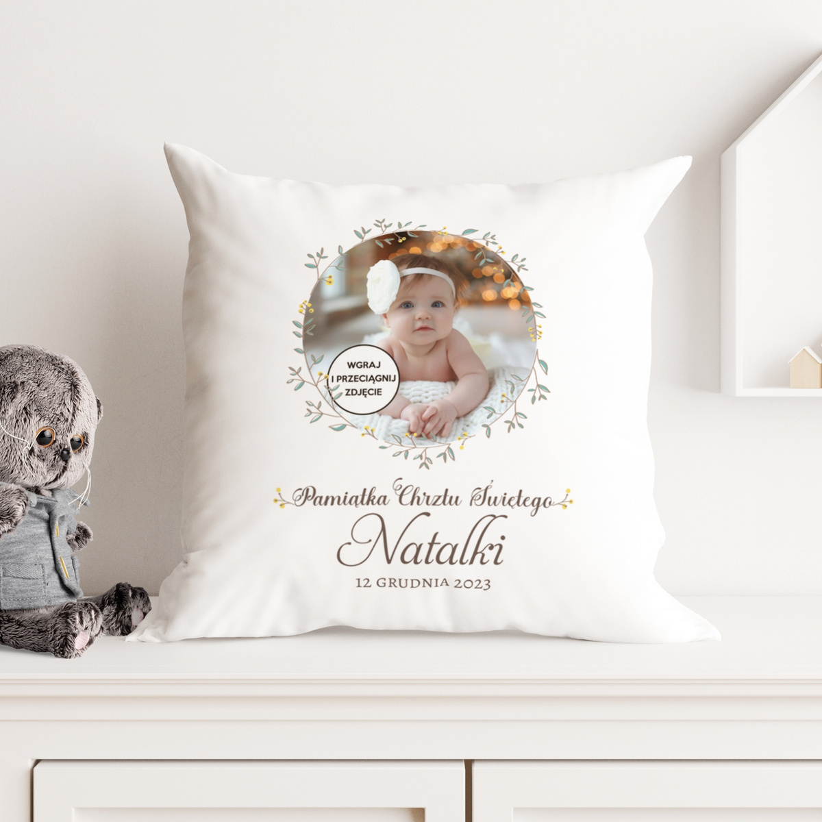 Poduszka / Jasiek Satyna z Nadrukiem / Prezent na Chrzest / Prezent dla Dziecka / Własny Nadruk ...